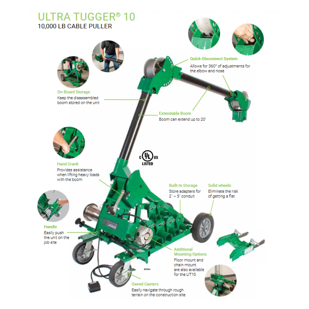 Greenlee 6906 Puller Package with Greenlee UT10-2S Ultra Tugger & Mobi ...
