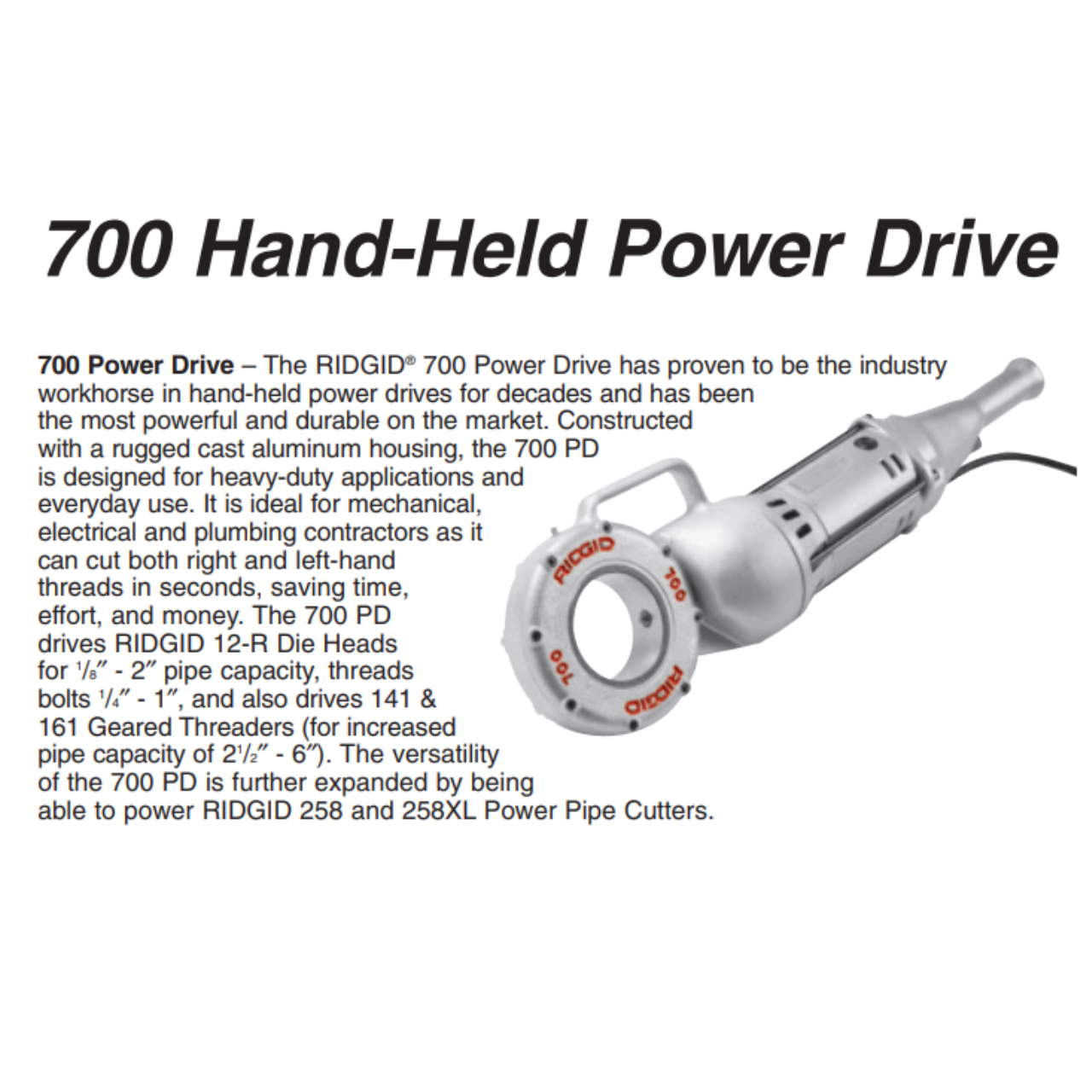 Ridgid 41935 Model 700 Power Drive Threader for 1/8in to 2in Pipe ...